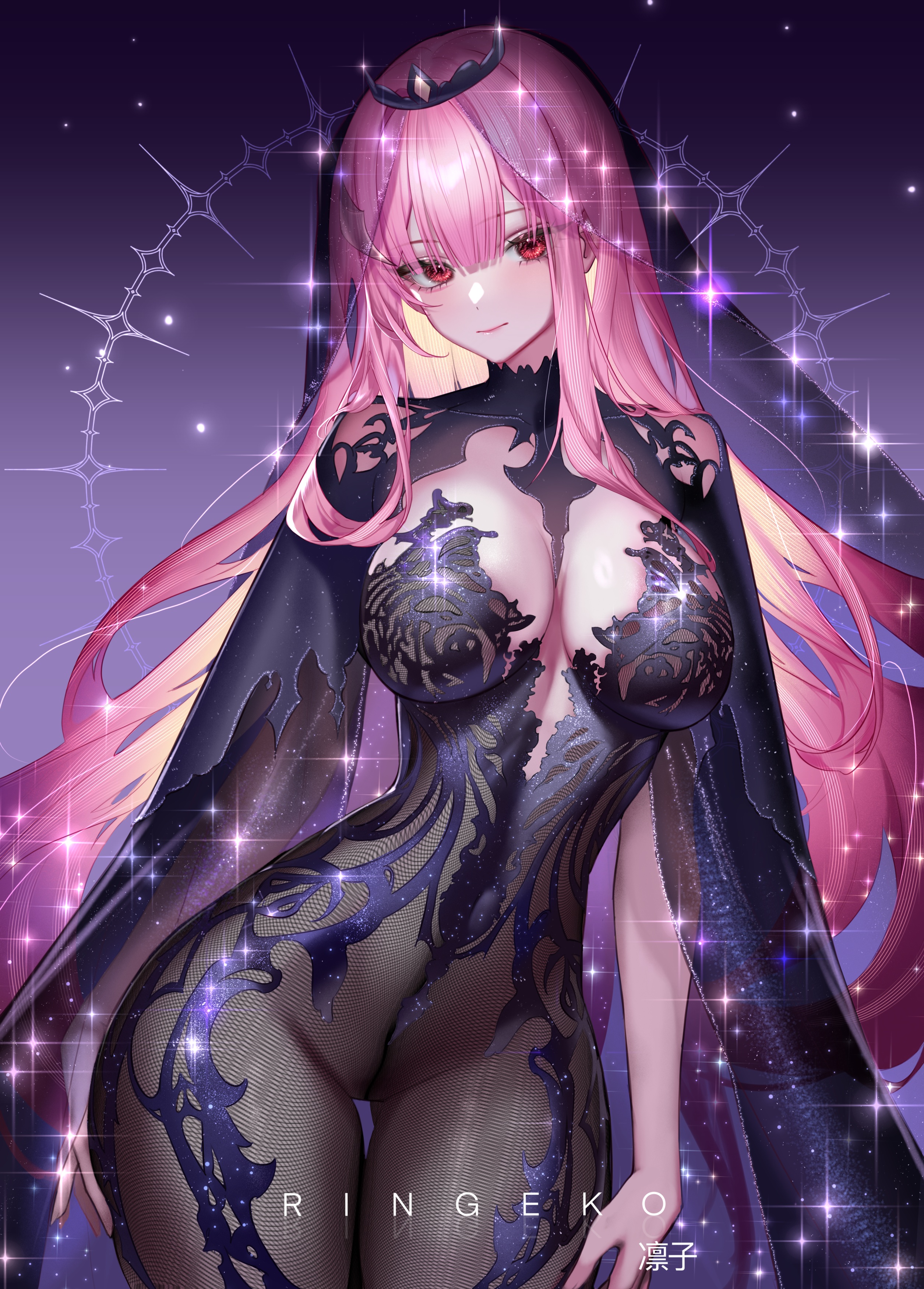 ringeko-chan hololive hololive english mori calliope bodysuit fishnets no bra nopan see through ...